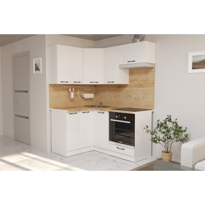 Кухонный гарнитур угловой «Жасмин мега прайм», 1200×1600 мм, цвет белый/бежевый