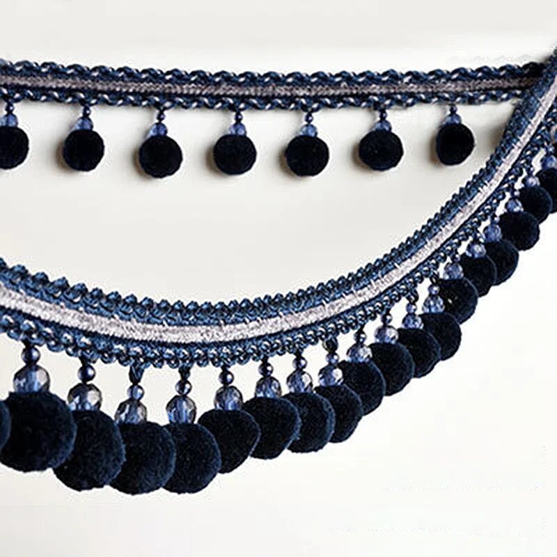 Лента с помпонами и бахромой 100 см полиэстер Темно-синий, 6