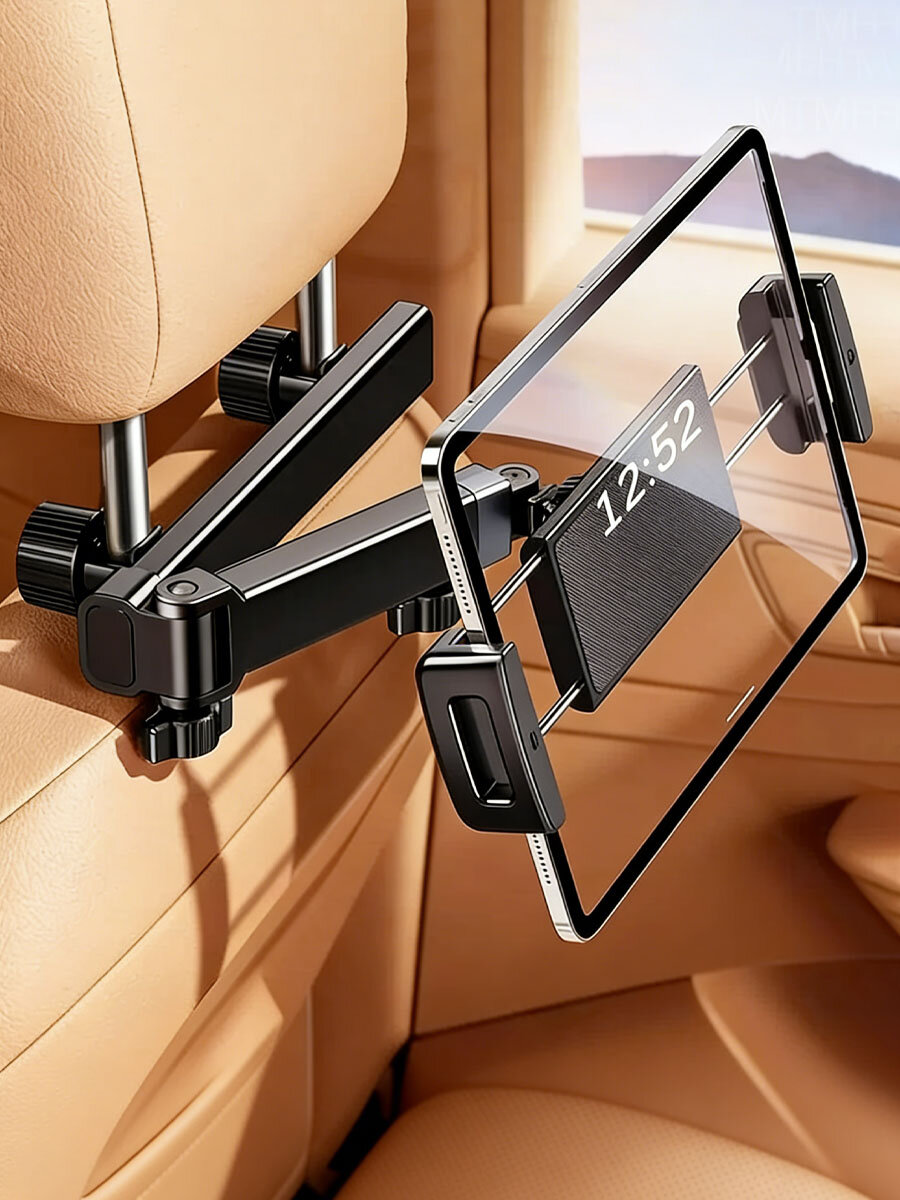 Автомобильный кронштейн, устанавливаемый на подголовник, для смартфонов и планшетов, складной, черный