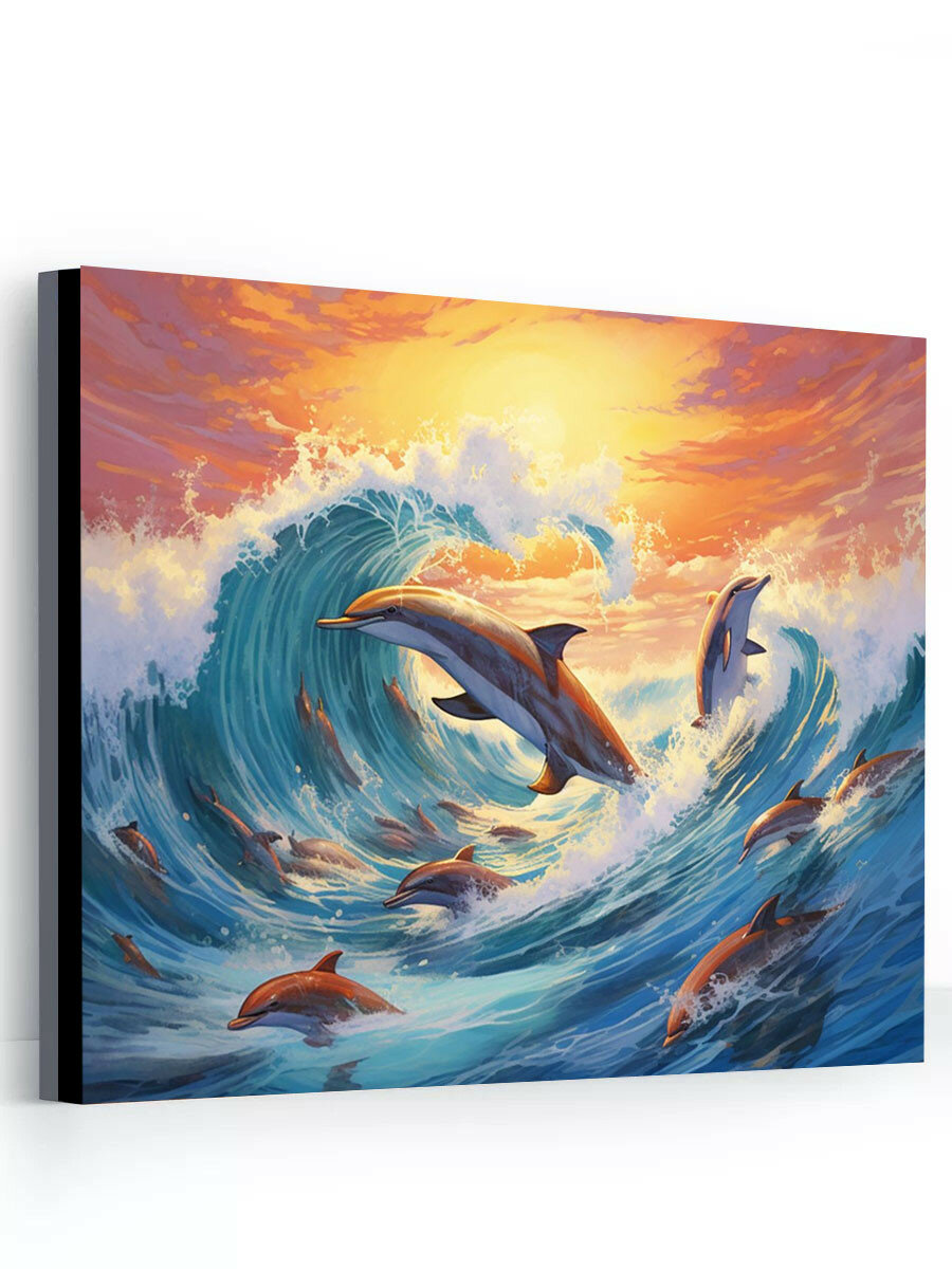 Алмазная мозаика дельфины в море 40x50