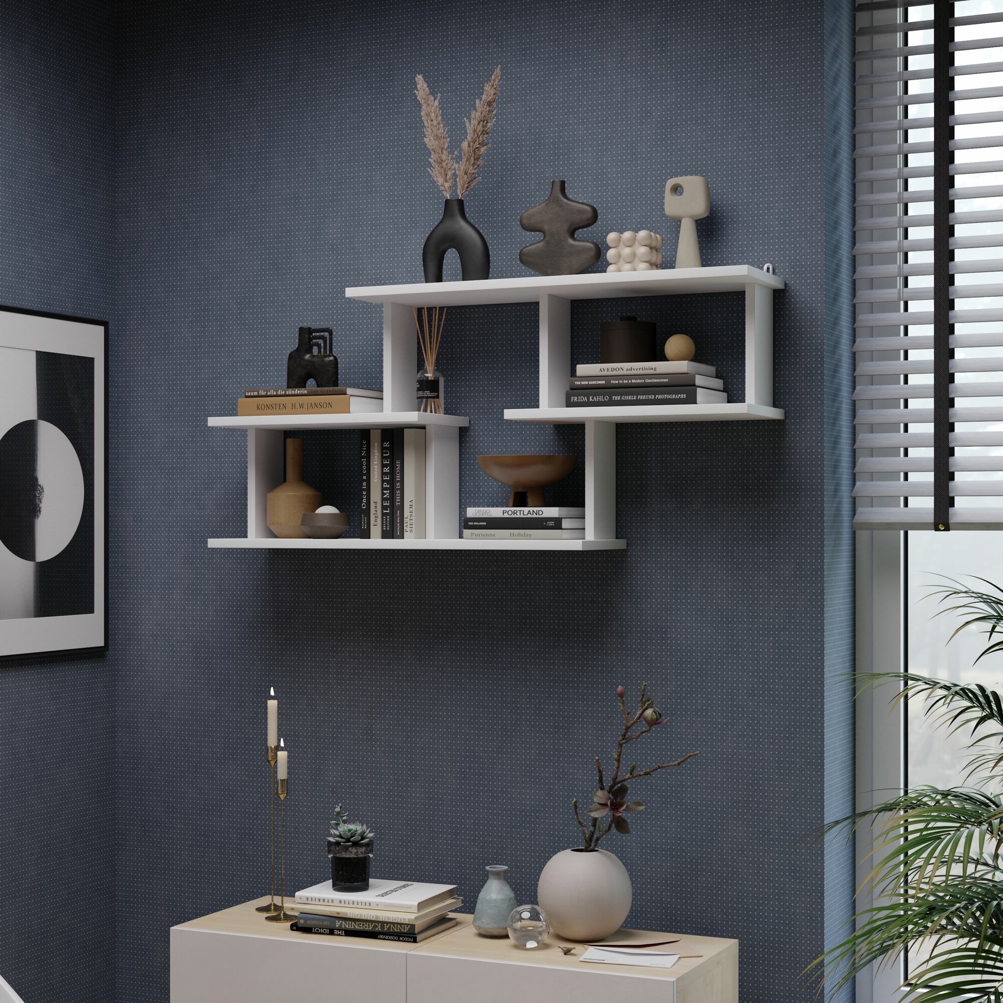 Полка навесная для дома, Феникс, полка на стену, 100х44,8х19 см, крафт белый