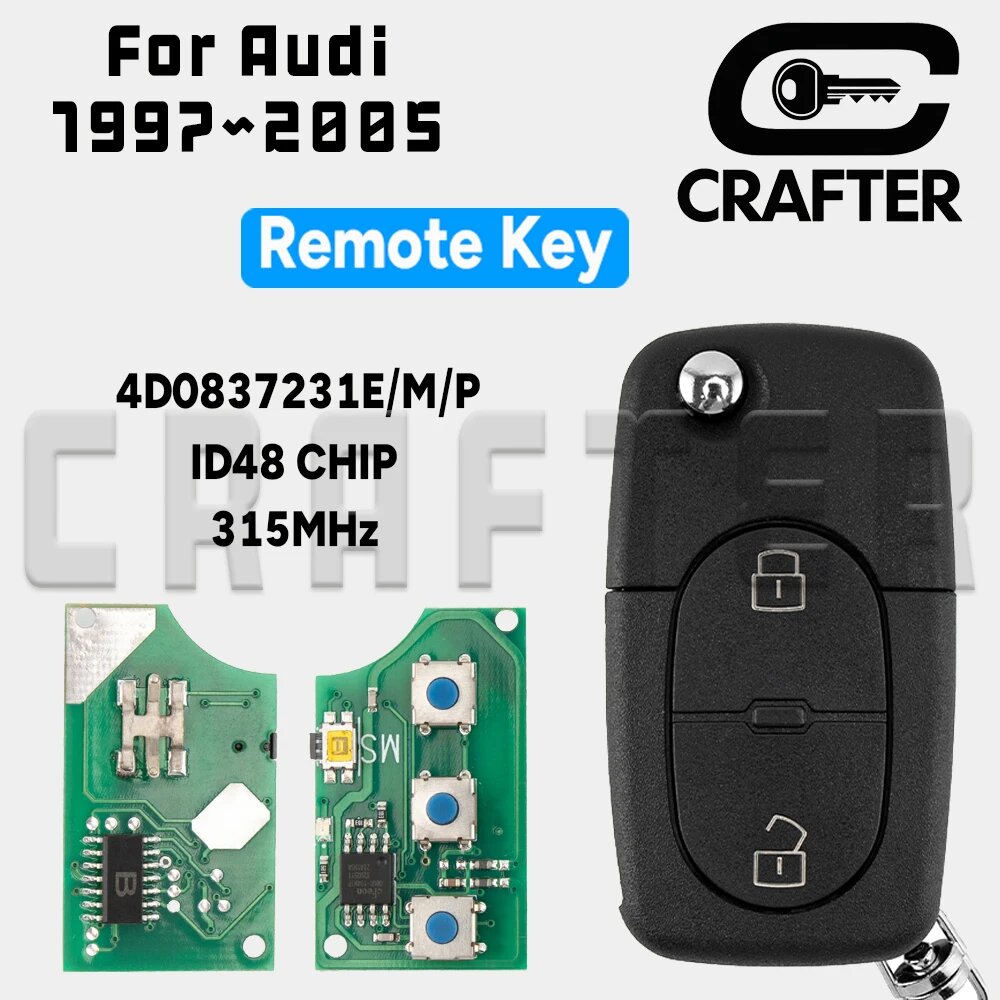 Ключ для Audi 1997-2005, 2 кнопки, ID48 ЧИП 315MHz, 4D08372