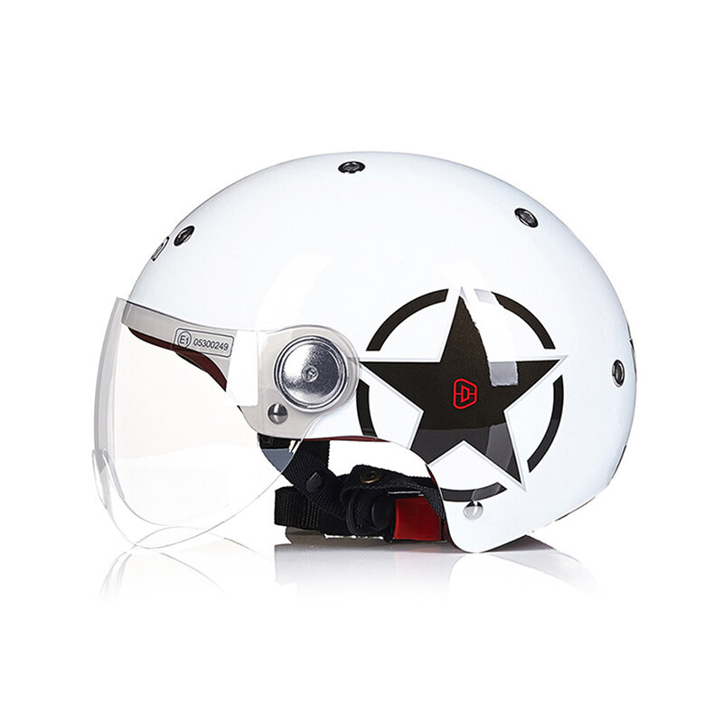 Полуоткрытый шлем унисекс BEON CCC ABS с одним визором bright white titanium mark (star), XL EU