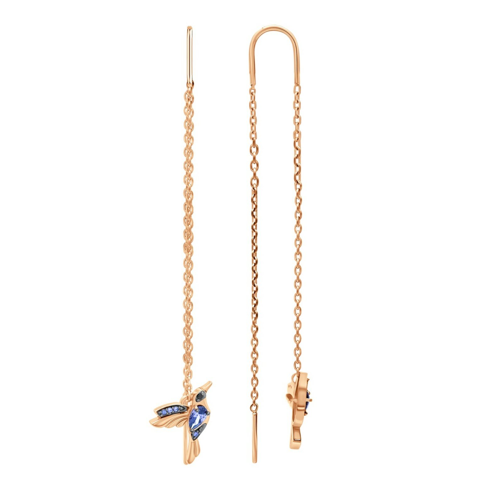 Серьги, серебро, 925 проба, золочение, фианит