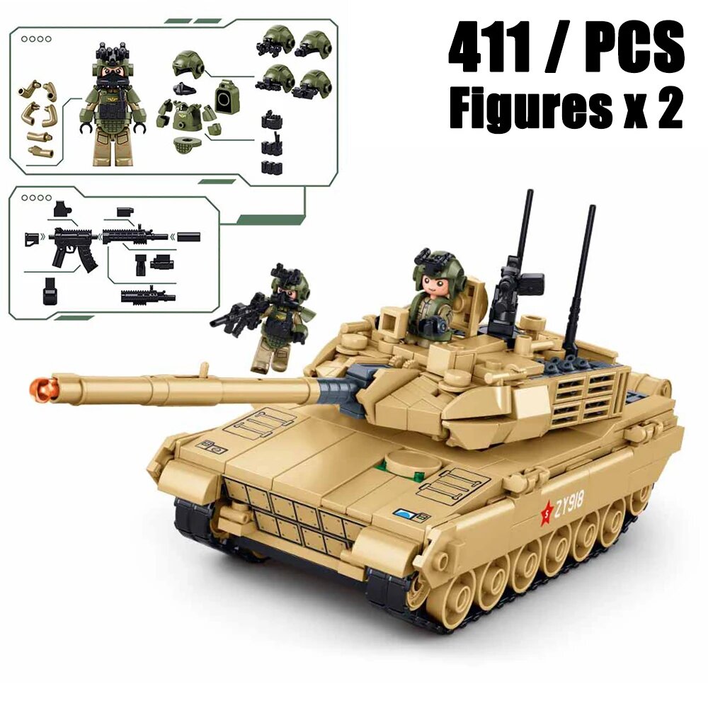 Конструктор Sluban M3A3S танк, 411 деталей, 2 фигурки, без коробки