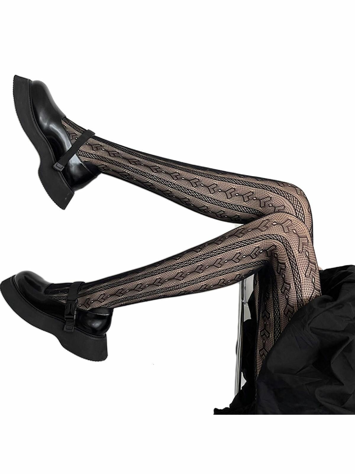 Готические лолита-колготки в рубчик, Черный