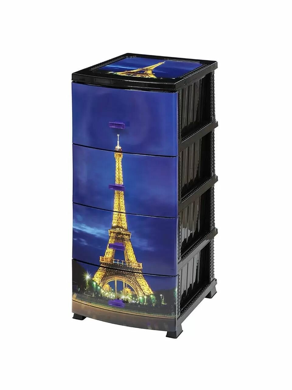 Комод Росспласт Париж, 4 ящика, 38х47х98 см, черный