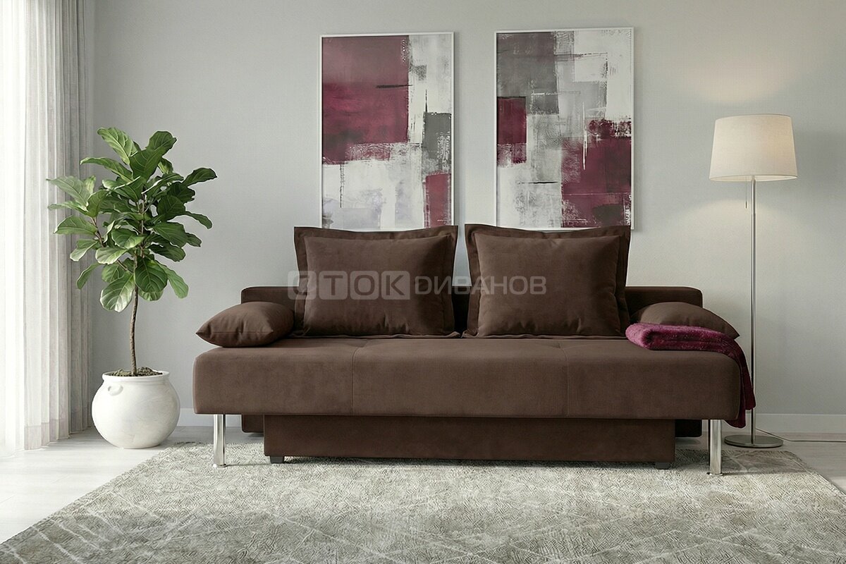 Диван Сток Диванов Микки, шоколадный велюр, 180 см, механизм еврокнижка