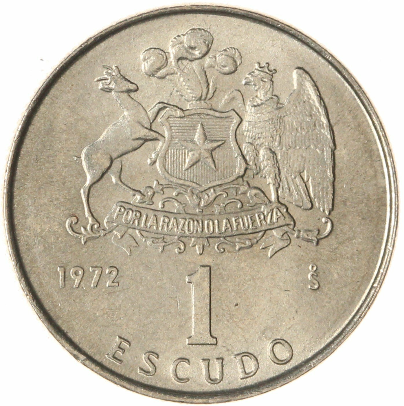 Чили 1 эскудо escudo 1972, Мельхиор медь-никель, в сохранности AU-UNC