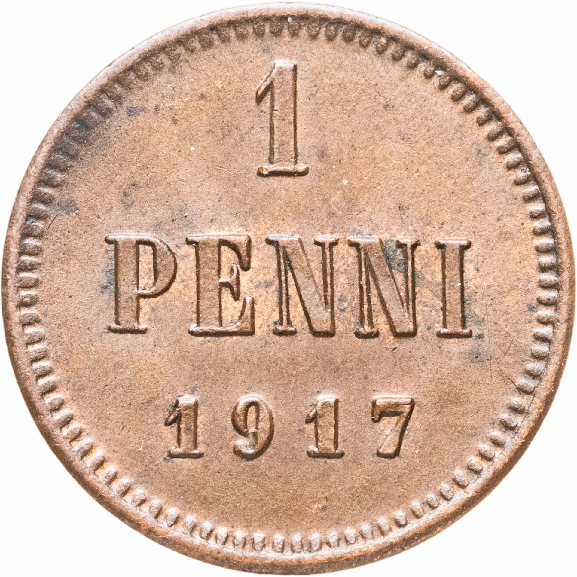 1 пенни penni 1917 Российская Финляндия, Медь, в сохранности XF