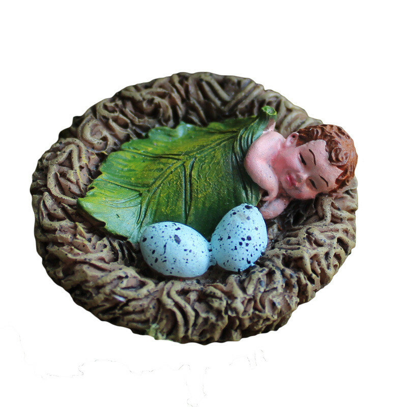 Baby bird nest resin miniature with fairy child design for garden micro landscape decor gift