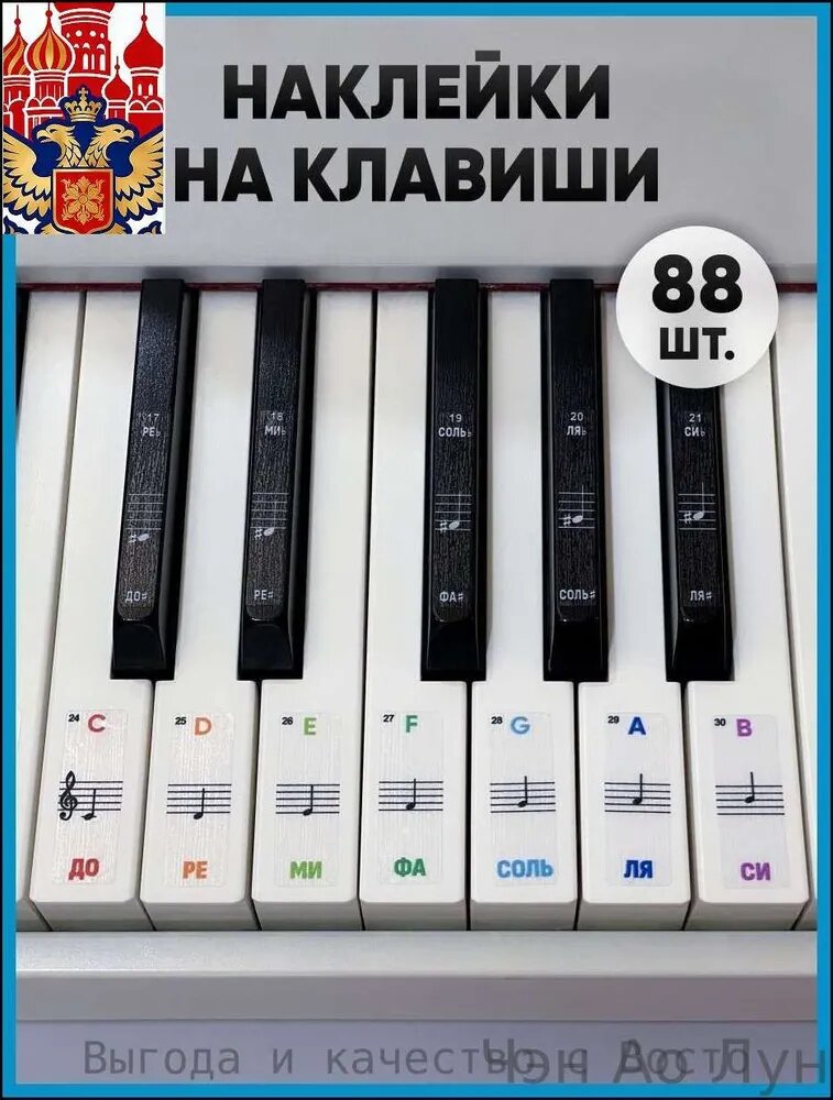 Цветные наклейки на клавиши фортепиано или синтезатора