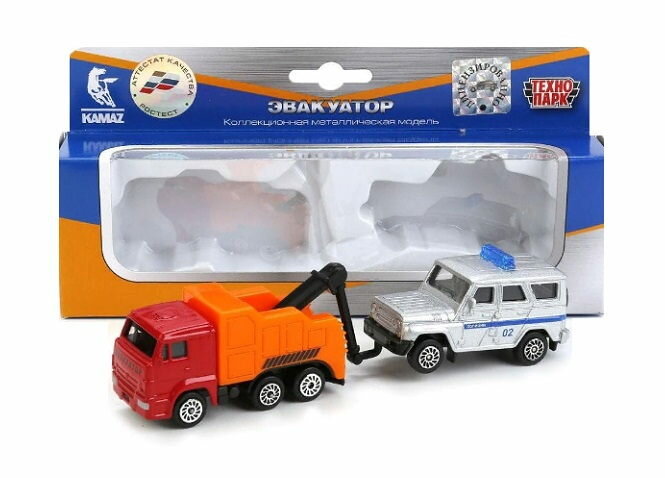 Машинка игрушечная Камаз эвакуатор металлический 7,5СМ+УАЗ хантер 7,5СМ