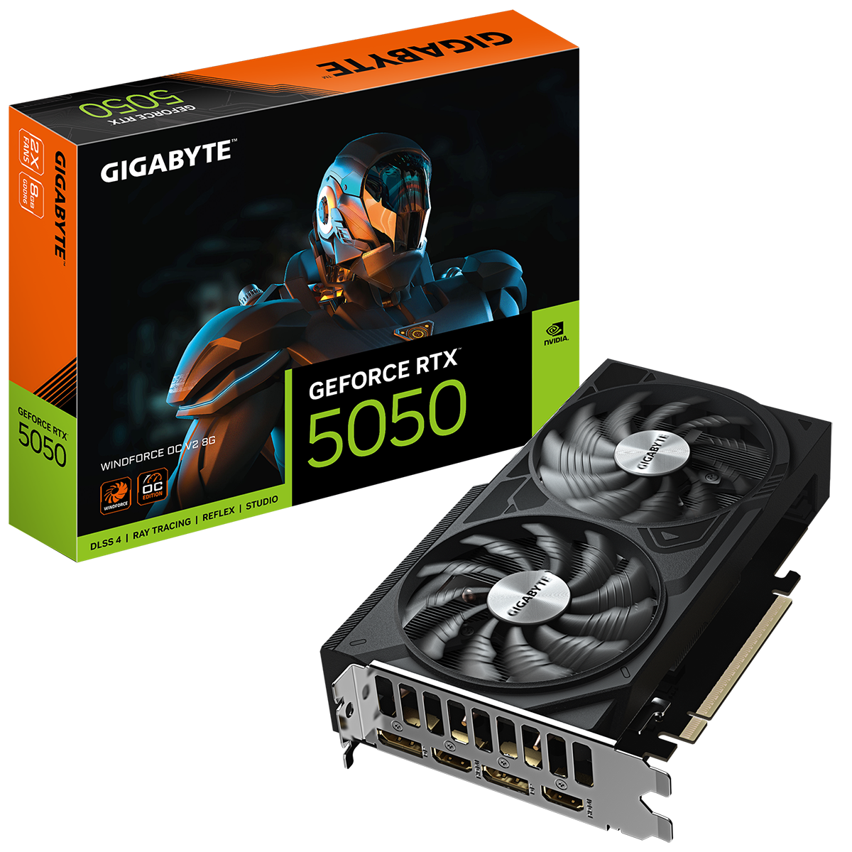 Видеокарта Gigabyte RTX5050 WINDFORCE OC V2 8GB GDDR6 128bit 2xDP 2xHDMI 2FAN RTL