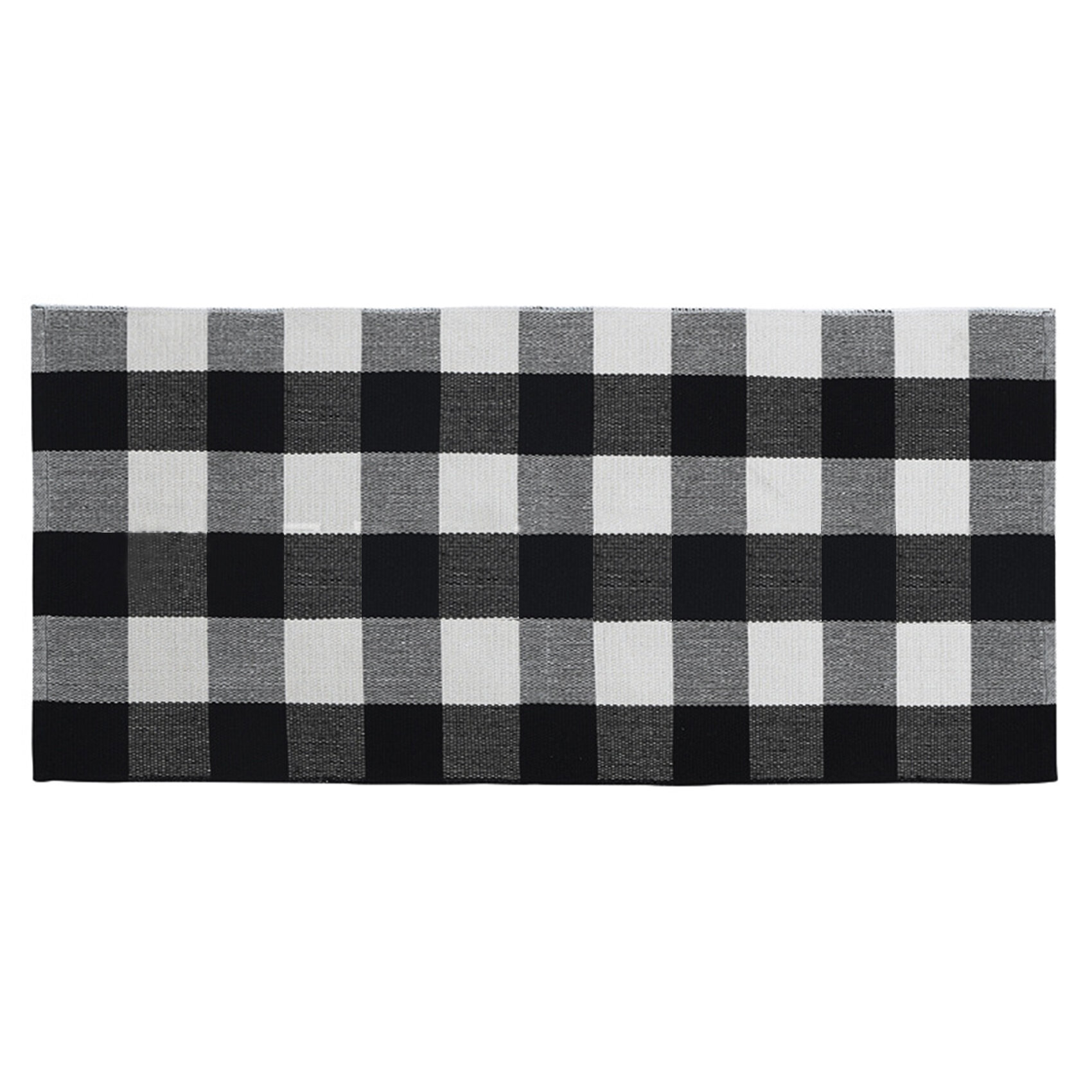 Коврик для пола из хлопка с вязанием в стиле Buffalo Plaid Черно-белый коврик для дверей Плащетчатый Плащет Промываемый коврик для крыльца для дома Гостиная Кухня Внутри помещения На улице Бегущий коврик Ванная Покрывало для стола (A, 1.5x2.3 футов)