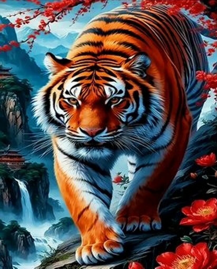 Картина по номерам на подрамнике 40*50 см "Крадущийся тигр"