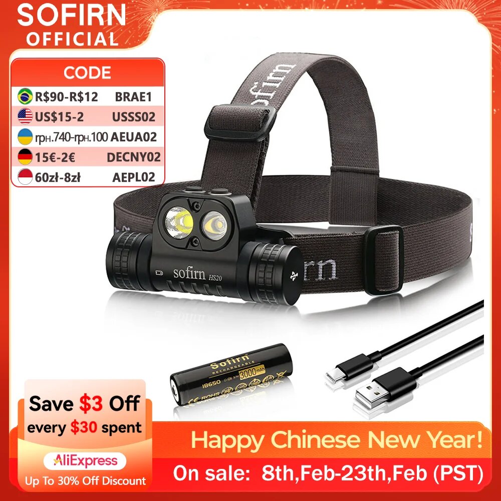 Sofirn HS20 двухлучевой налобный фонарь SFT40 (6000-6500K)