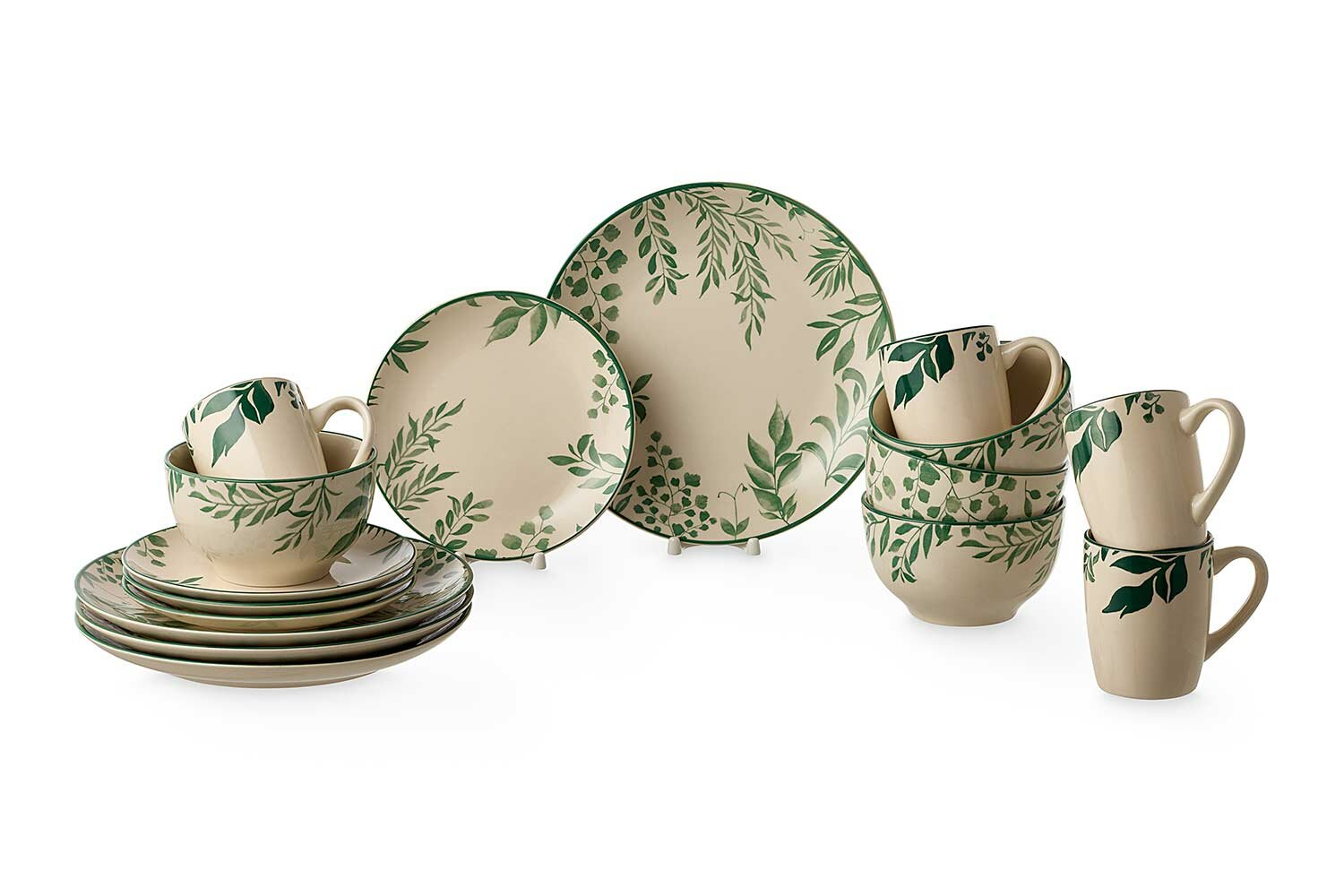 Обеденный сервиз HOFF верджис, на 4 персоны, 16 предметов, белый/зелёный