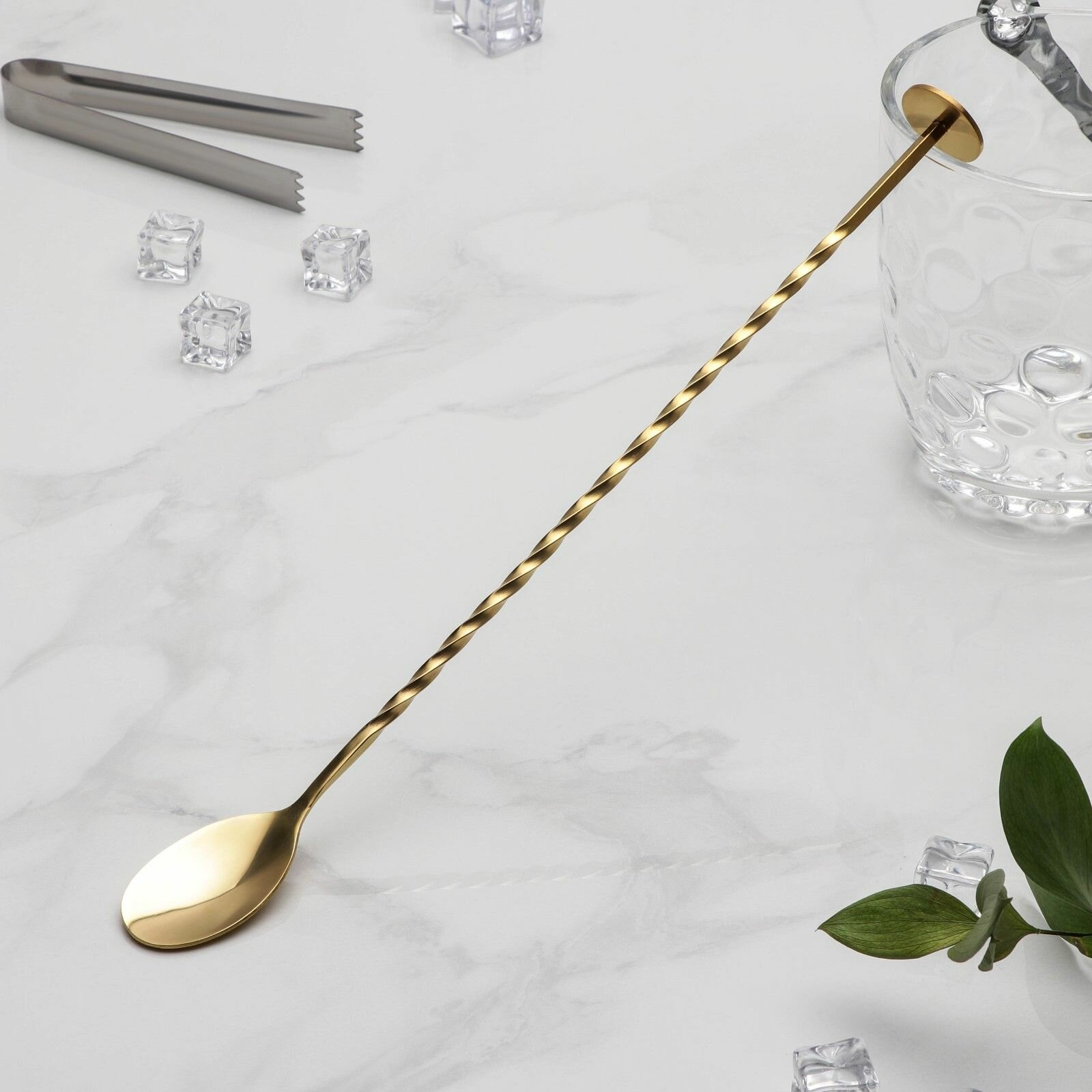 Ложка барная с мадлером из нержавеющей стали, длина 32 см, золотистая, 1 шт.