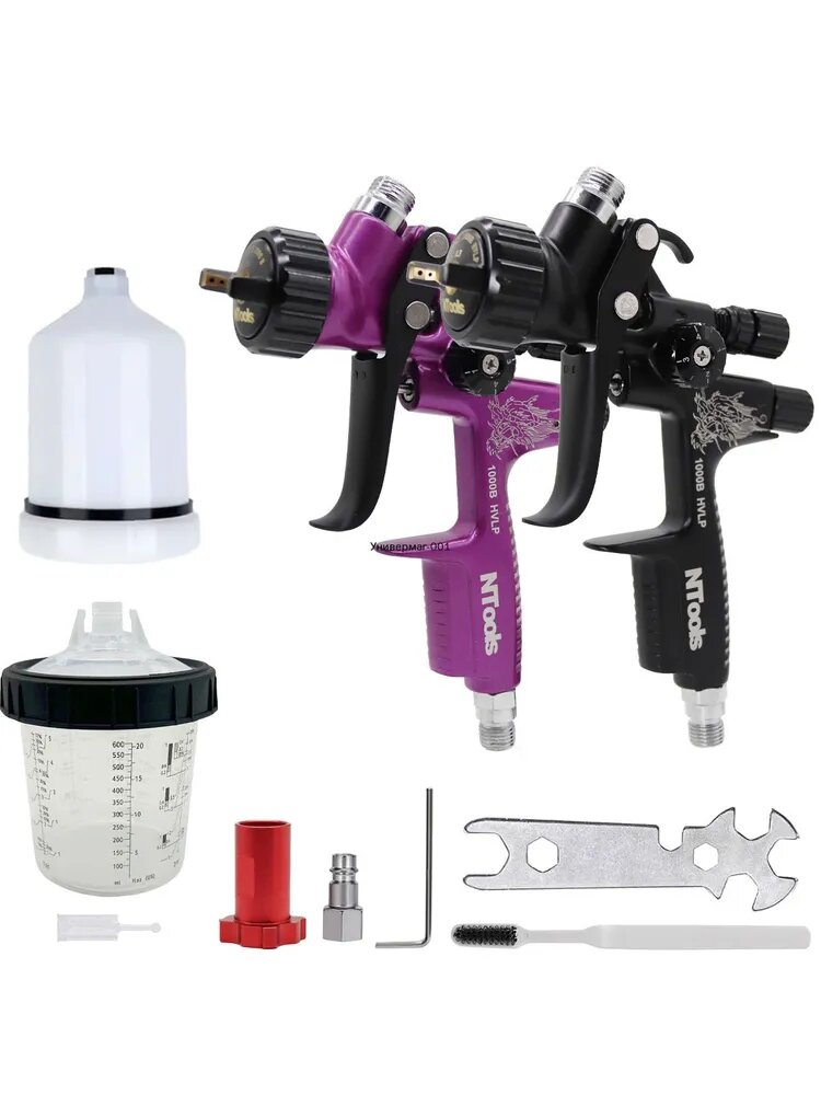 1,3-мм краскопульт и 1,4-мм HVLP-распылитель с адаптером и смесительным баком для ремонта автомобиля с воздушным распылителем на водной основе