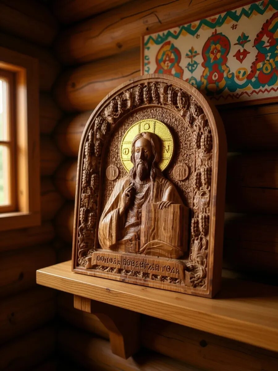 Освященная Икона «Господь Вседержитель» из дуба 25.5х19 см