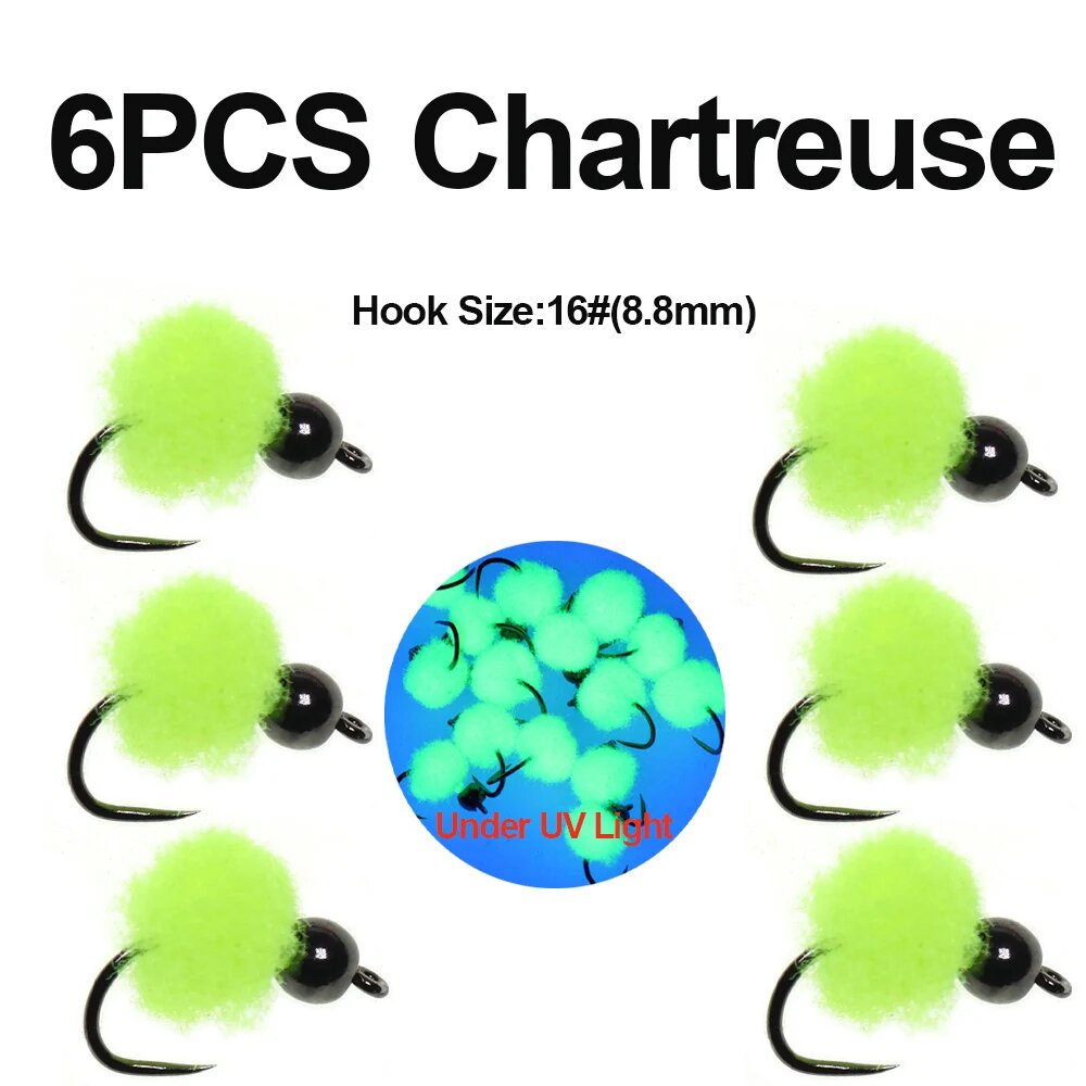 Мушки для нахлыста Chartreuse 16#, 6 шт.