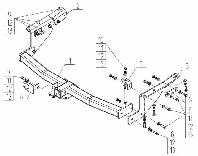 Фаркоп на Nissan Patrol 2010-2025 без выреза в бампере. Тип шара: E. Нагрузки: 1500/75 кг, NS 32