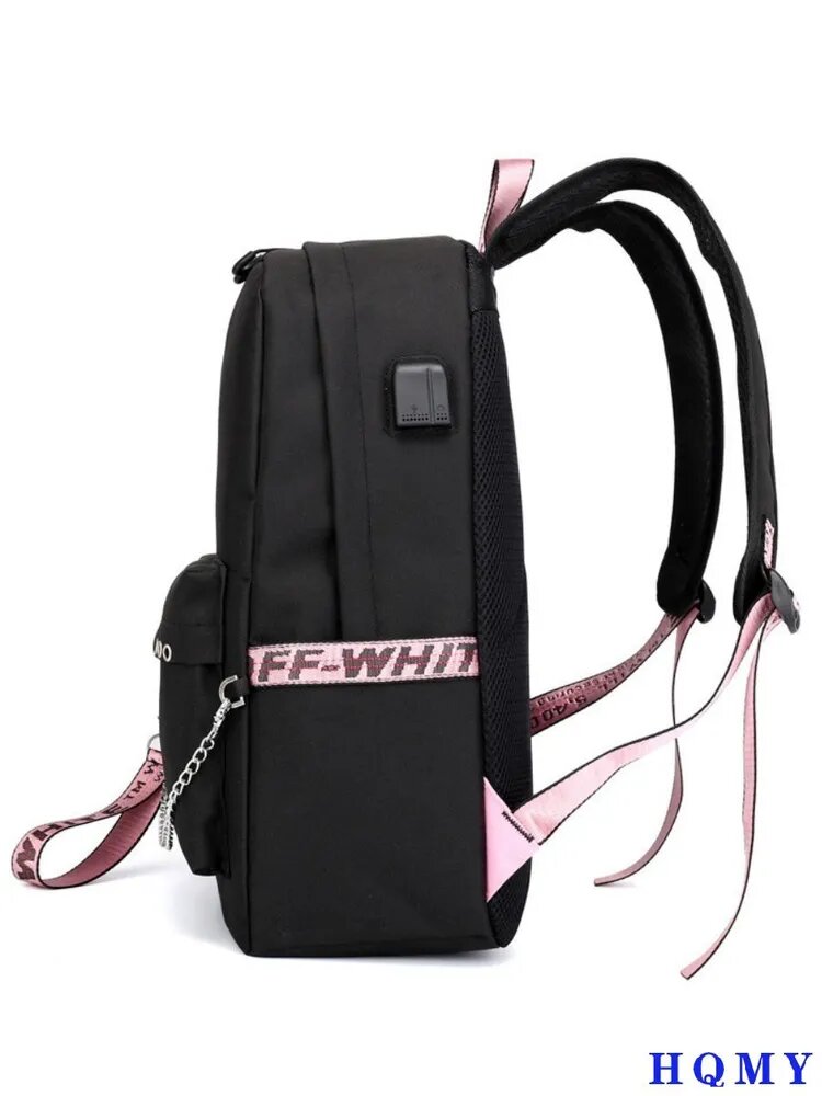 Школьная сумка BlackPink для девочек, черный нейлон, 45x32x15 см, с USB-проводом и отделением для ноутбука — фото 1