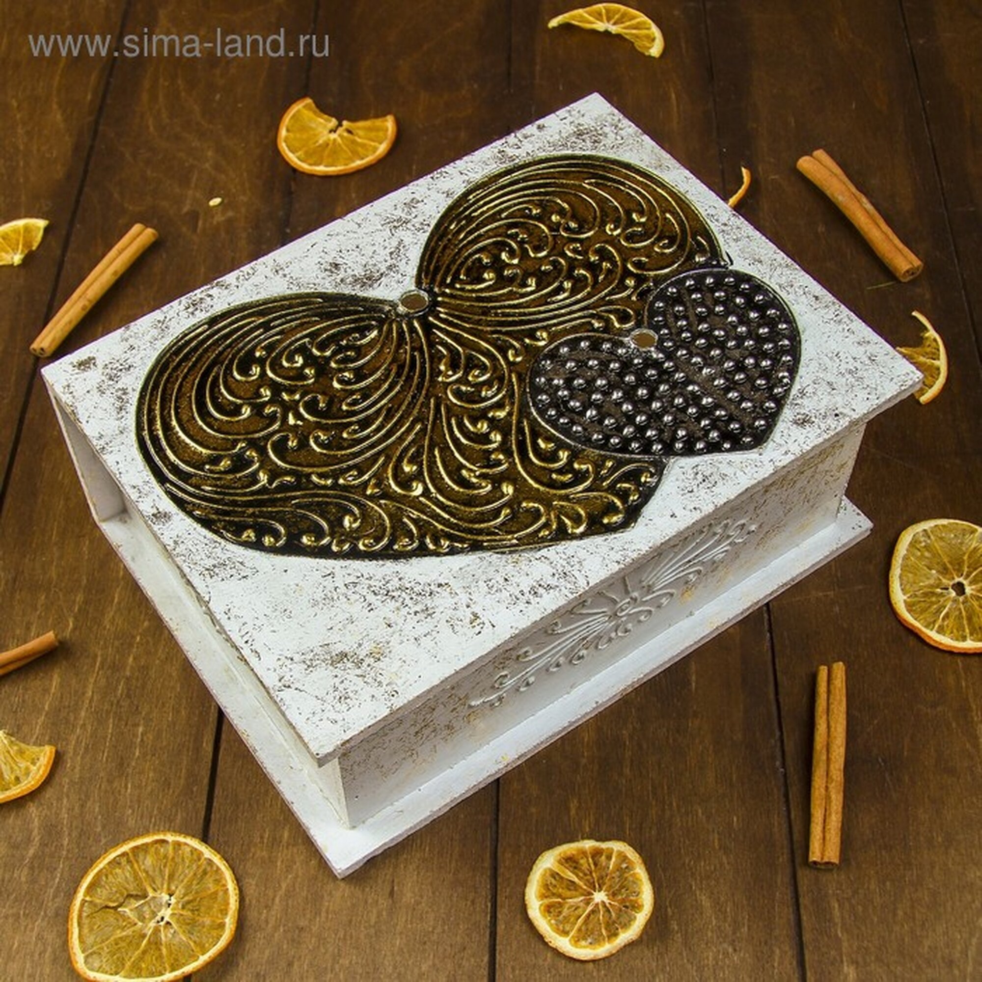 Шкатулка Сима-Ленд "Два сердца", МДФ, прямоугольная, 24x18x9 см