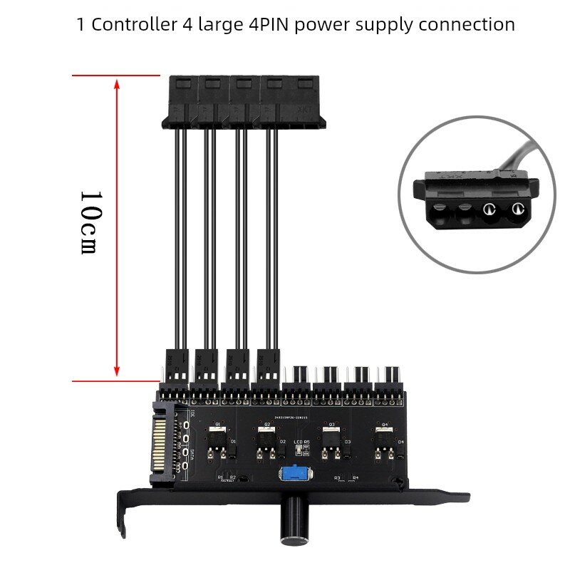 8-канальный PCI контроллер вентилятора с SATA питанием, одинарный регулятор, 4 дополнительных кабеля для 8 вентиляторов