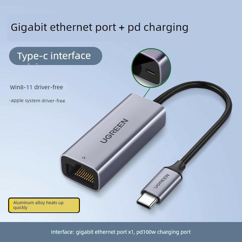 Type-C к гигабитному Ethernet адаптеру, алюминиевый корпус с поддержкой PD питания, драйверы не требуются для Windows