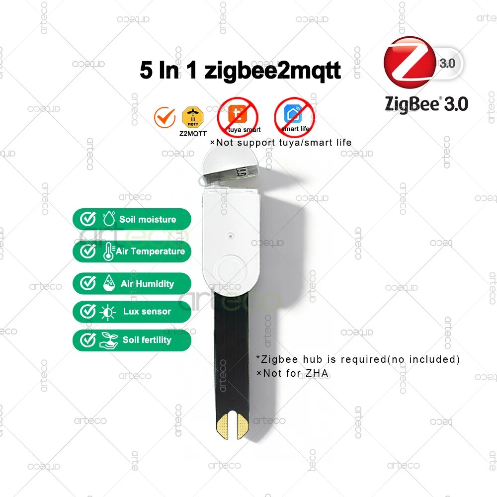 5 в 1 Zigbee2mqtt Датчик почвы, температуры, влажности, освещенности и плодородия