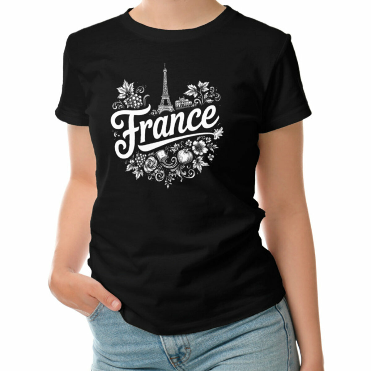 Женская футболка «Франция в орнаментальном стиле» (черный, S)