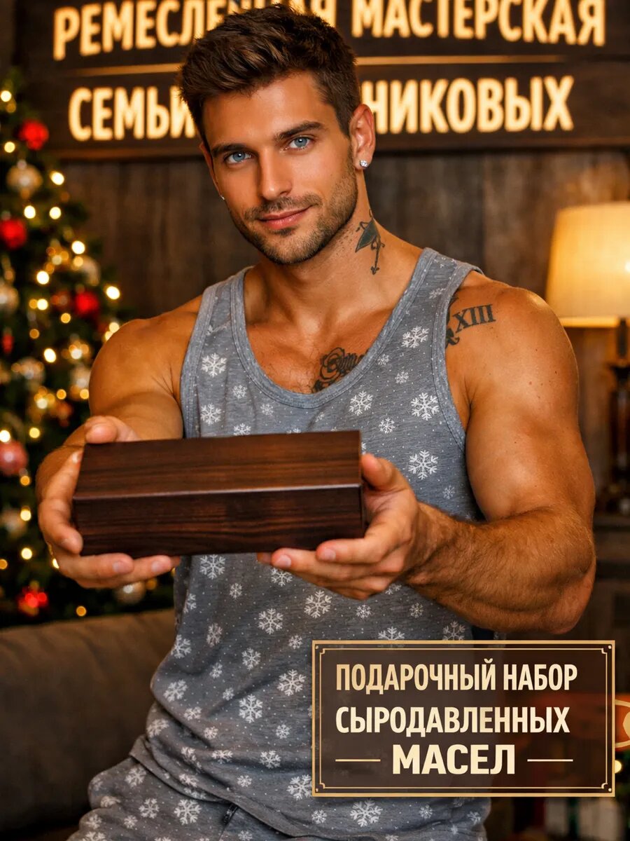 Подарочный набор сыродавленных масел в деревянном боксе