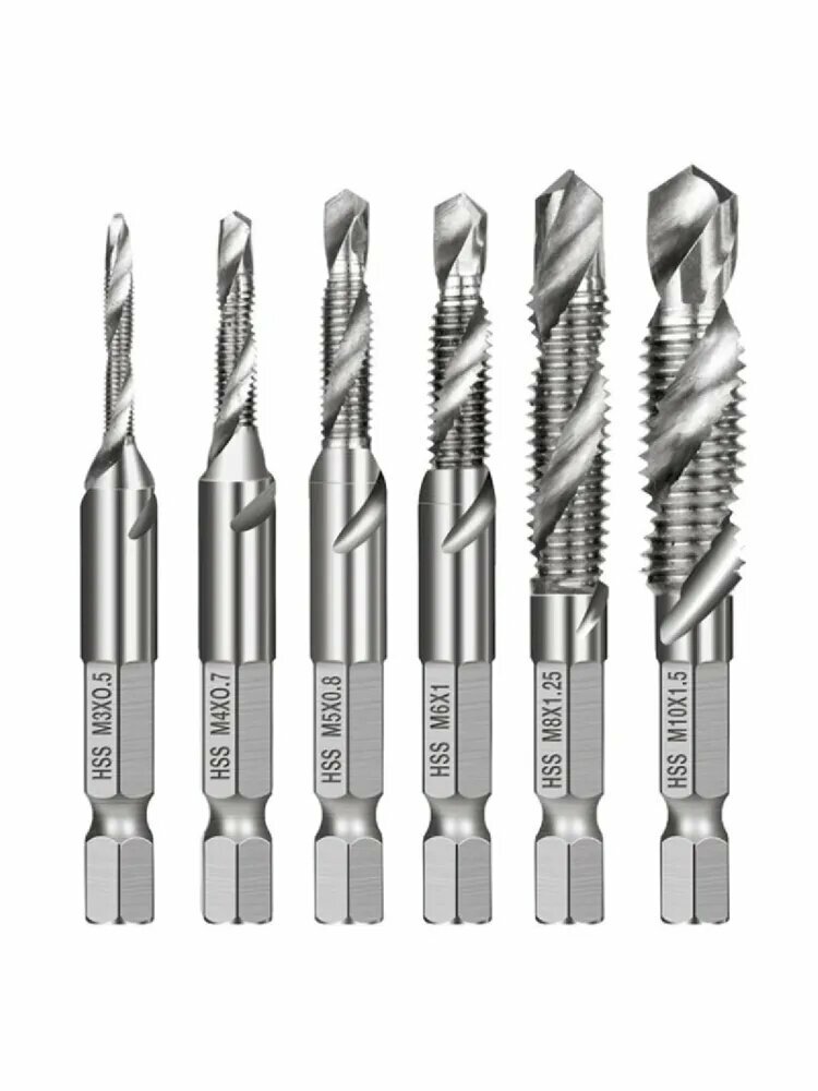 Набор сверл-метчиков из быстрорежущей стали, M3-M10 сверл c метчиками по металлу 6 шт.