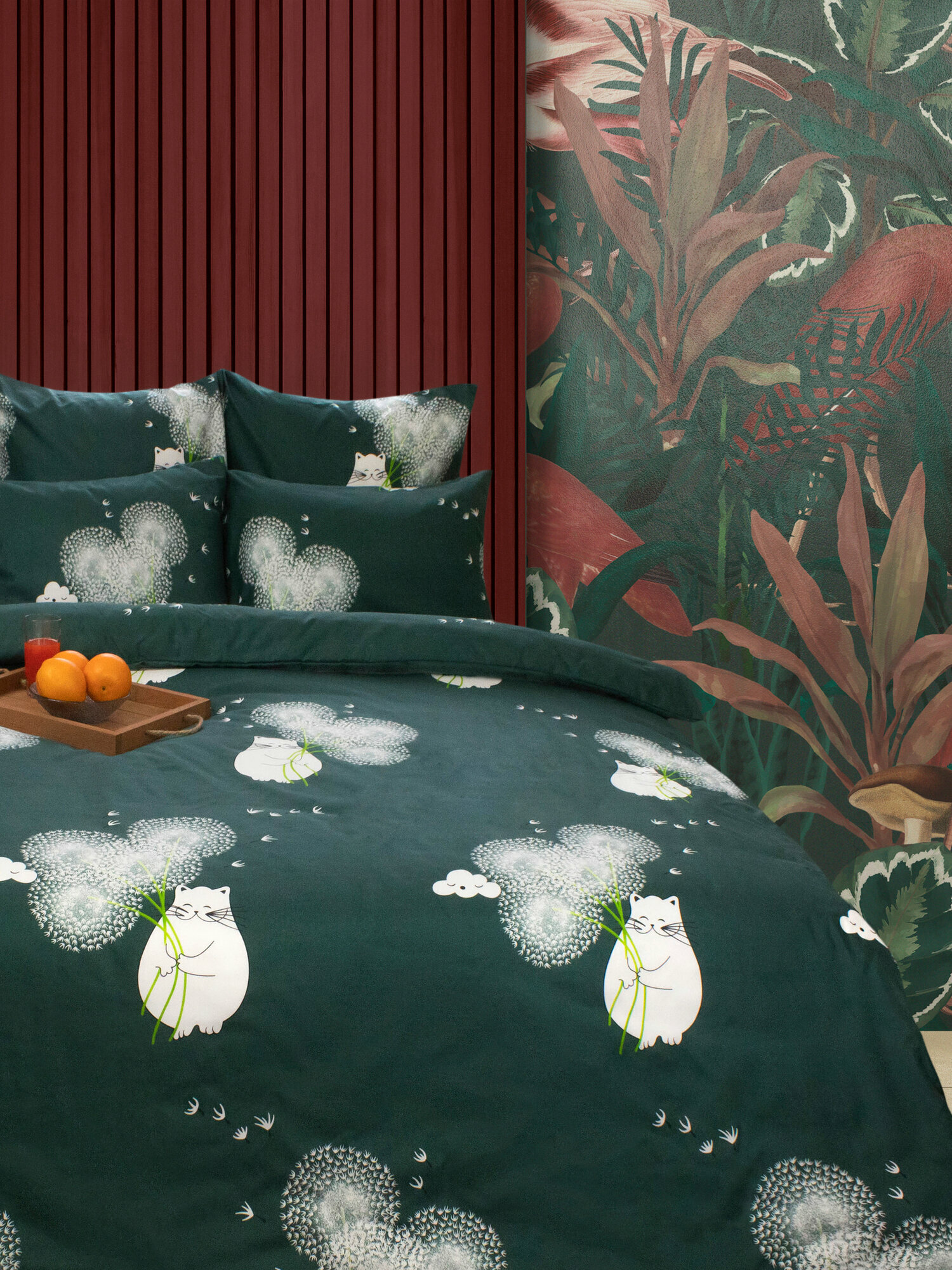 Постельное белье 2 спальное с котиками Cleo Art Color комплект полисатин