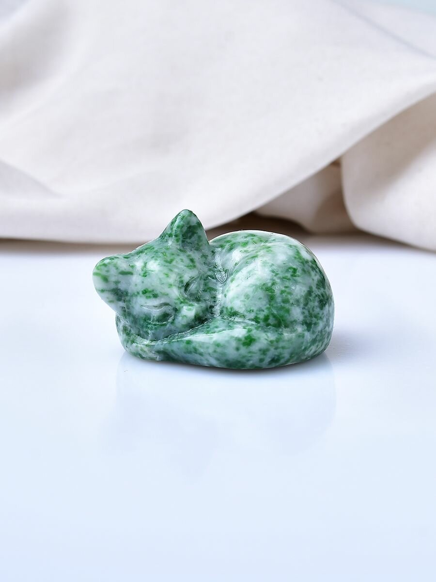 Статуэтка сонного кота из натурального камня "Цинхайская яшма" (1шт)
