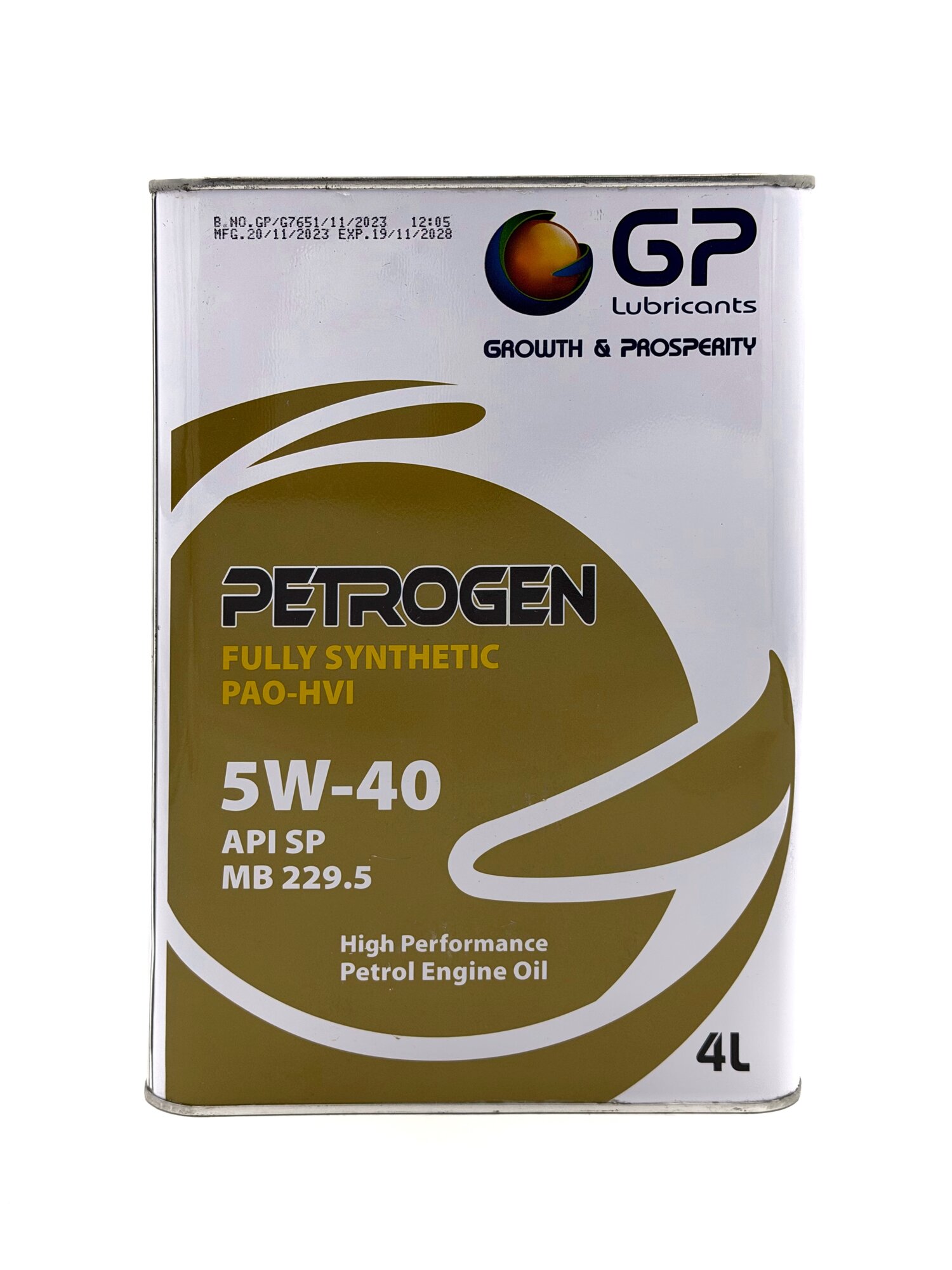 Масло моторное Petrogen 5w-40 SP 229.5, 4 литра, синтетическое