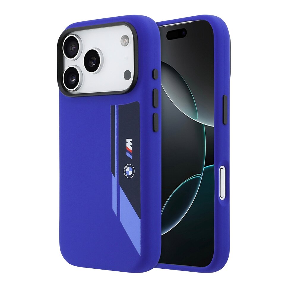 BMW силиконовый чехол с MagSafe для iPhone 17 Pro, M-series Liquid silicone Vertical logo, синий