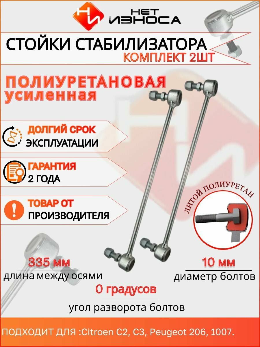 Стойки стабилизатора усиленные полиуретановые NL197-2 (комплект 2 шт) Citroen C2, C3, Peugeot 206, 1007.