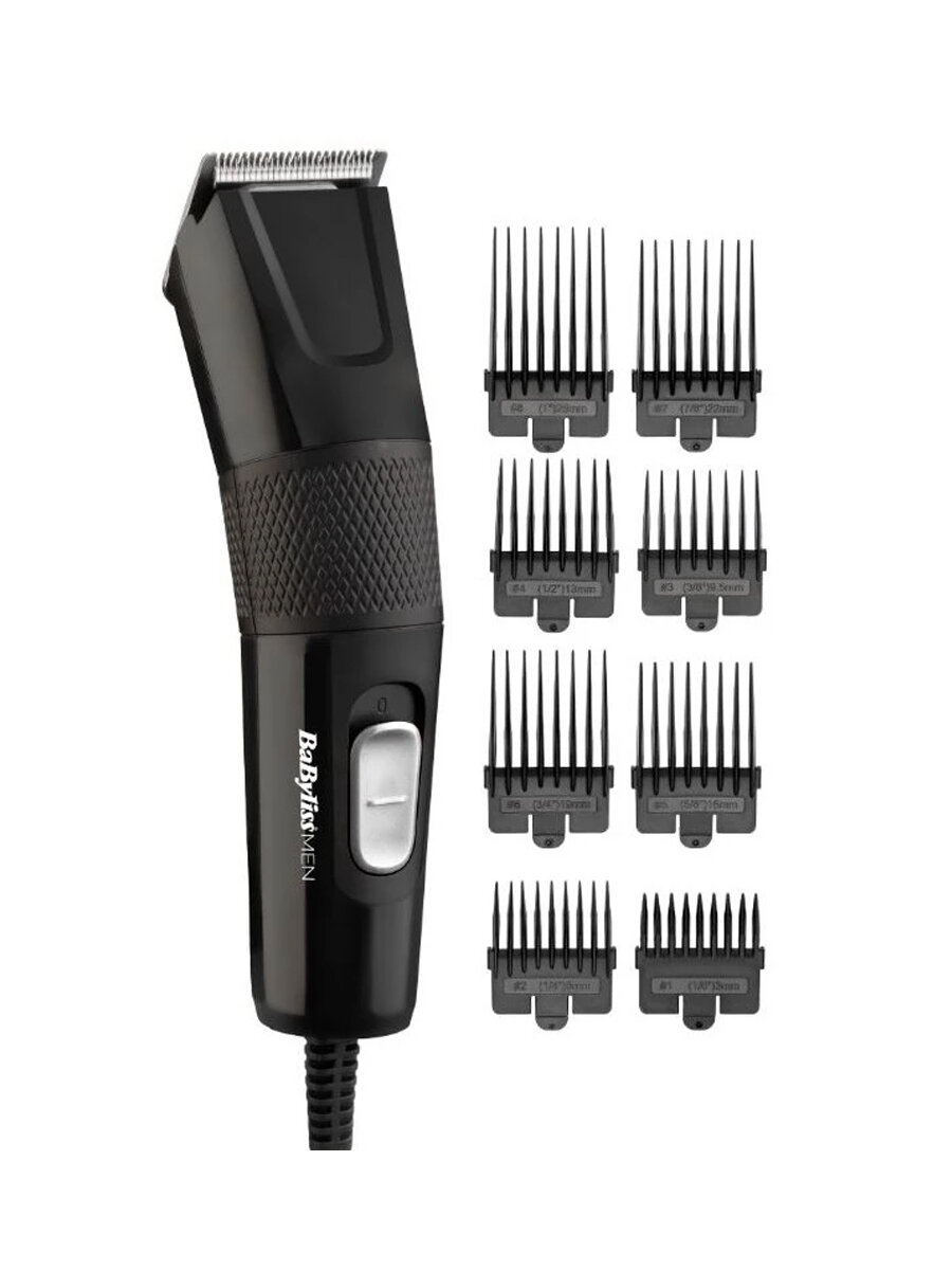 Машинка для стрижки волос и бороды BaByliss E756E сетевая/аккумуляторная, профессиональный триммер с лезвиями из нержавеющей стали, набор с 8 насадками