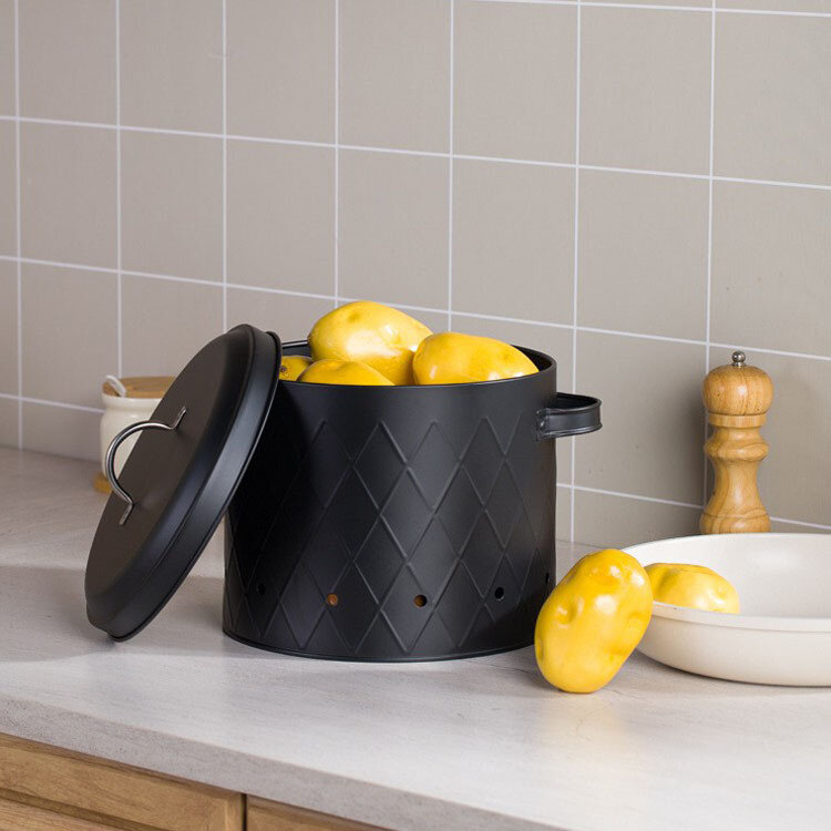 Сетчатый контейнер для хранения фруктов и овощей, черный, для кухни, для хранения картофеля, лука, чеснока, металлический контейнер для хранения картофеля.