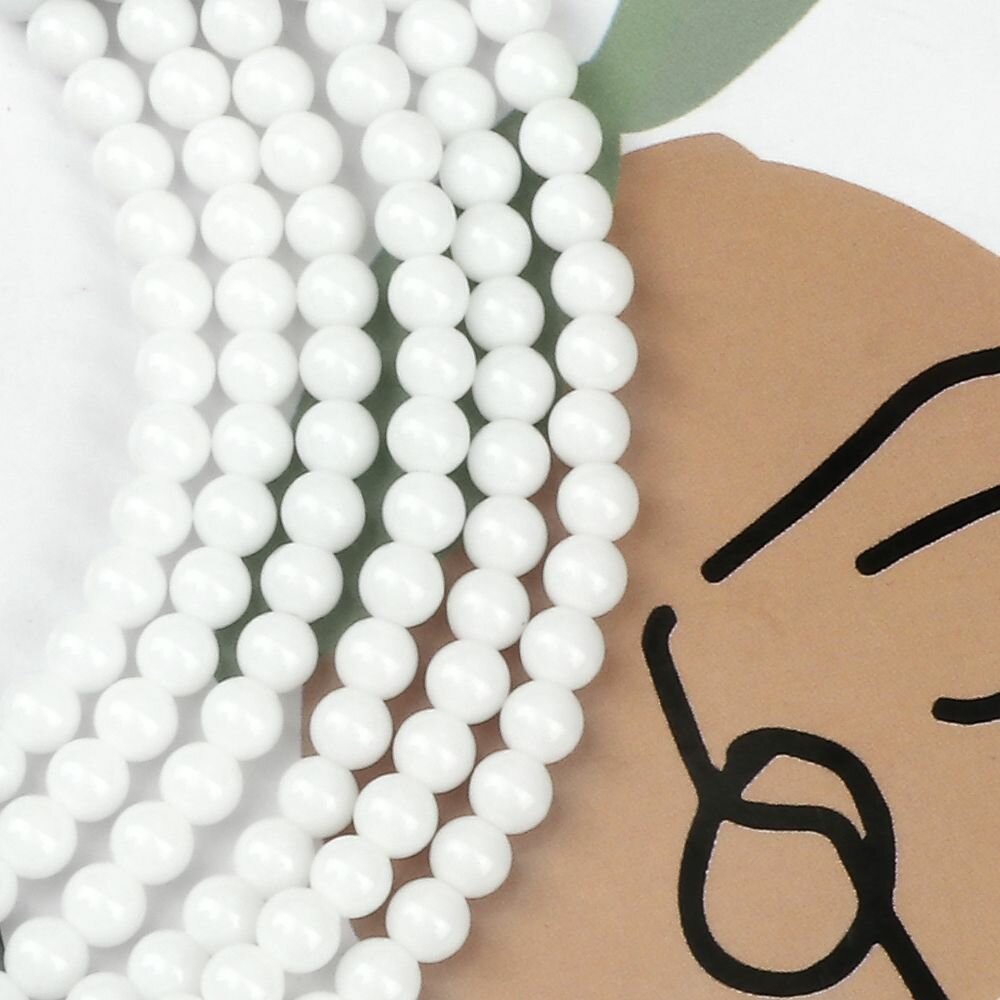Агат белый 6 мм, около 50 шт, бусины для рукоделия из натуральных