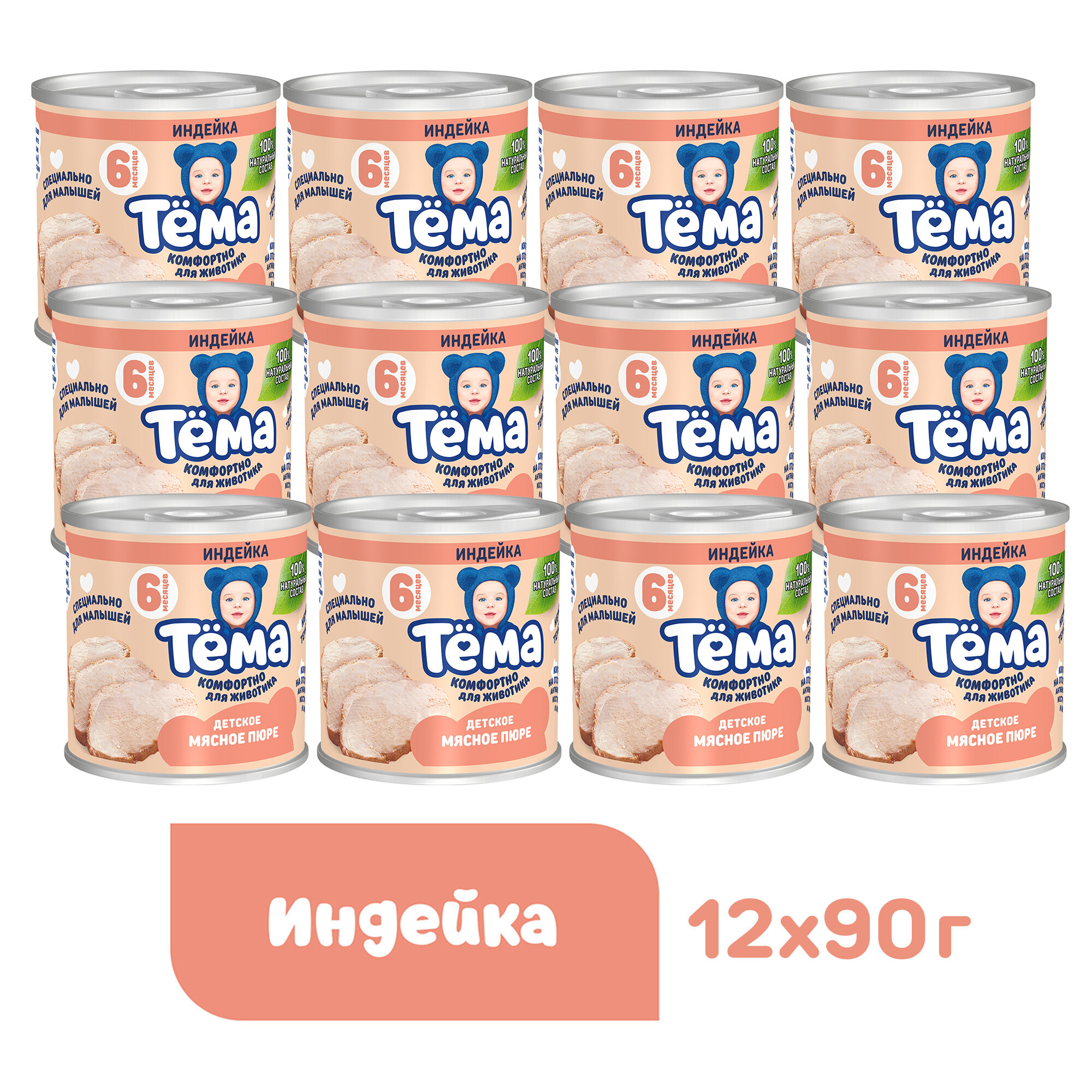 Мясное пюре Тема с индейкой с 6 мес. 90г, 12шт