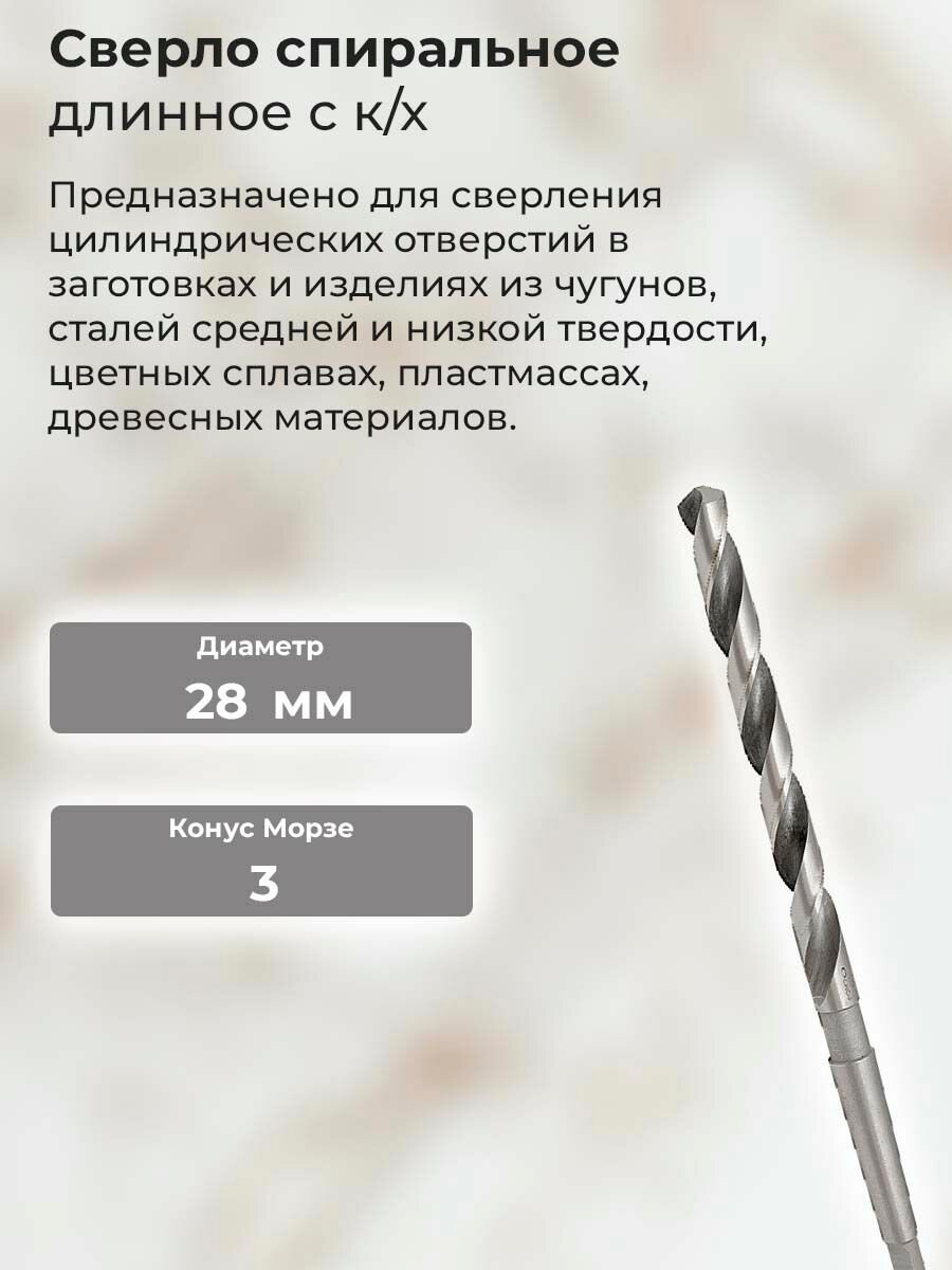 Сверло спиральное длинное с к/х ф28.0