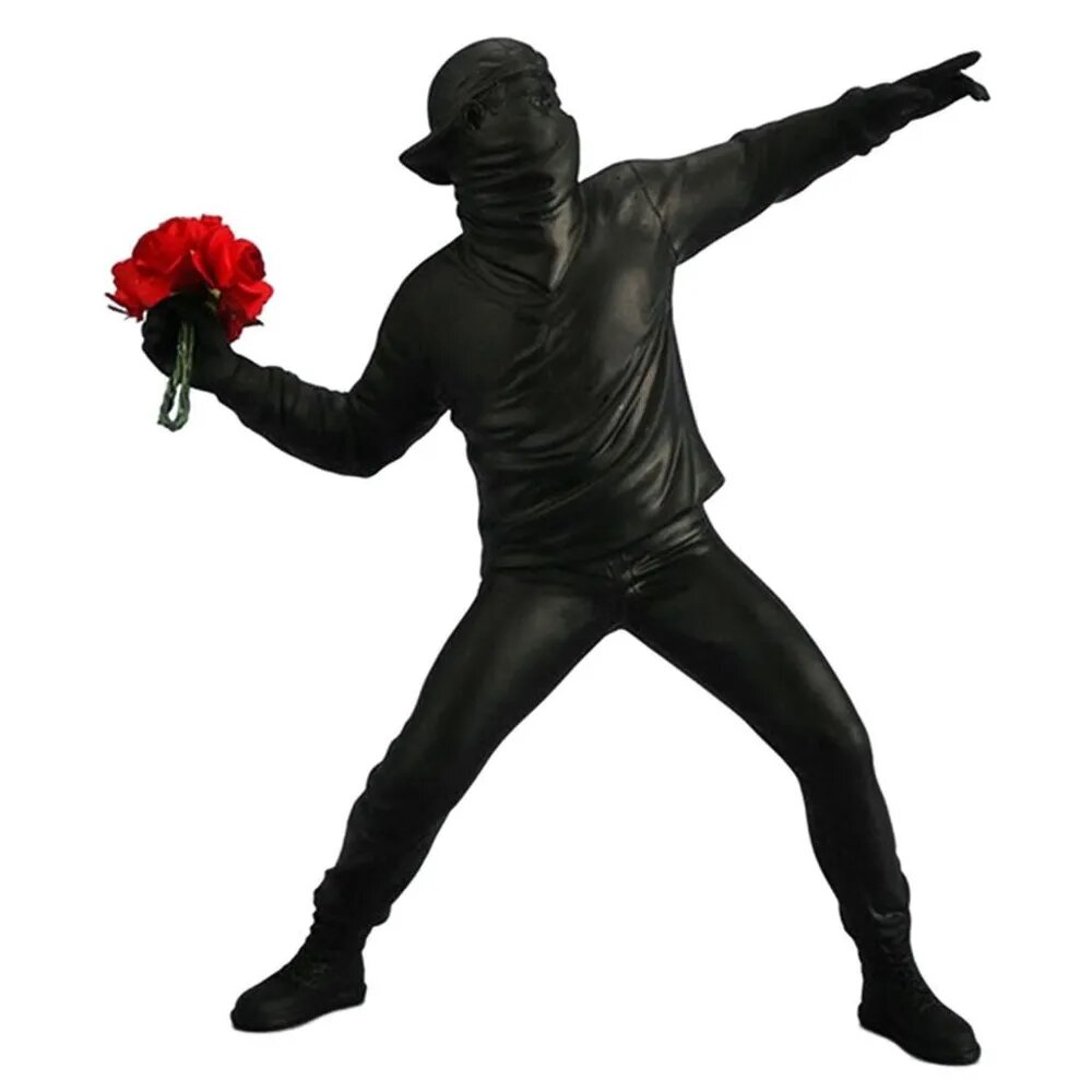Фигурка декоративная Banksy, черный полирезин, статуэтка мужчина с цветами