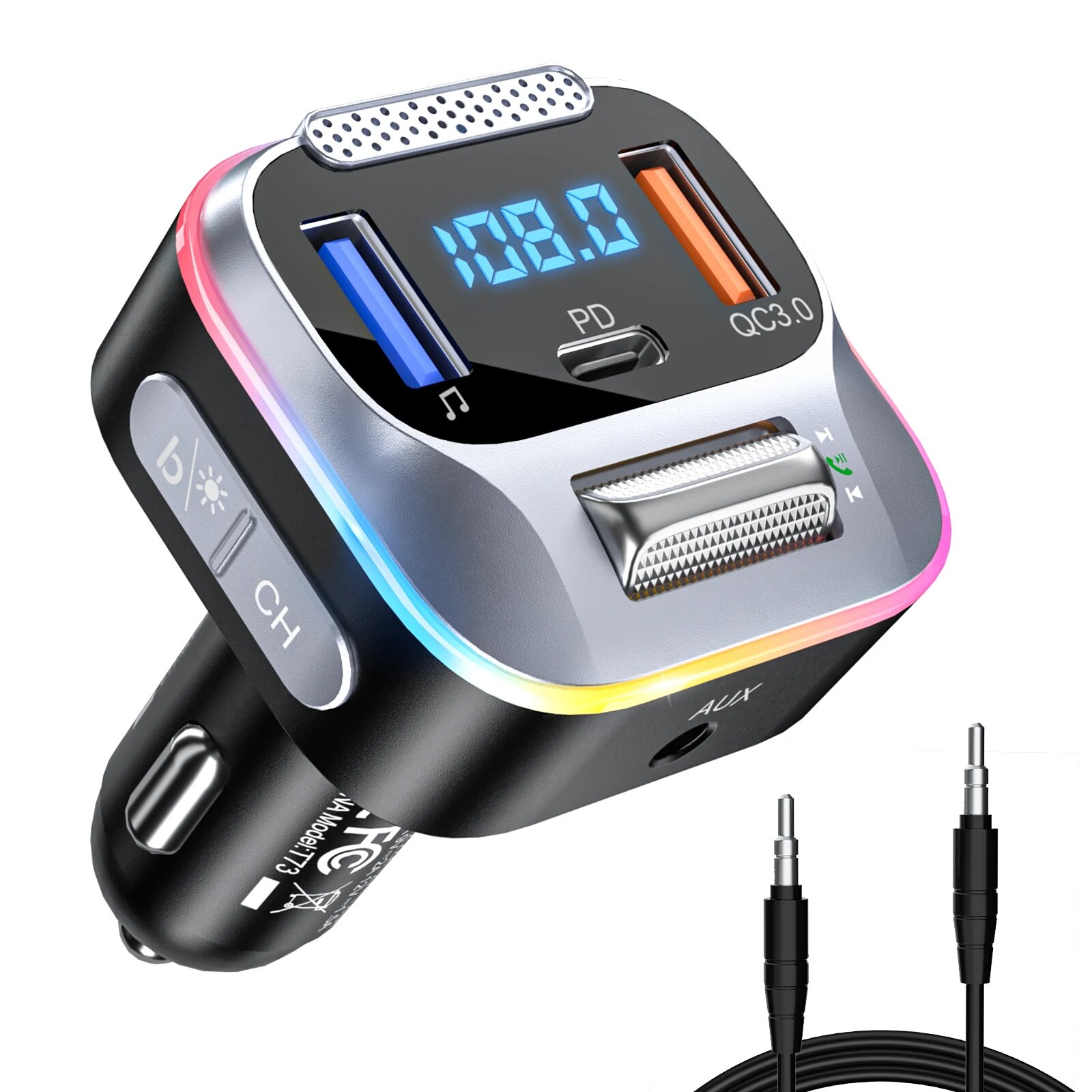 LENCENT FM Bluetooth 5,0 передатчик автомобильный адаптер с PD20W Type C & QC3.0 Bluetooth Радио AUX музыкальный адаптер