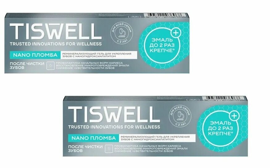Гель Tiswell реминерализующий для укрепления зубов с наногидроксиапатитом и ксилитом для всей семьи, 40 мл 2шт