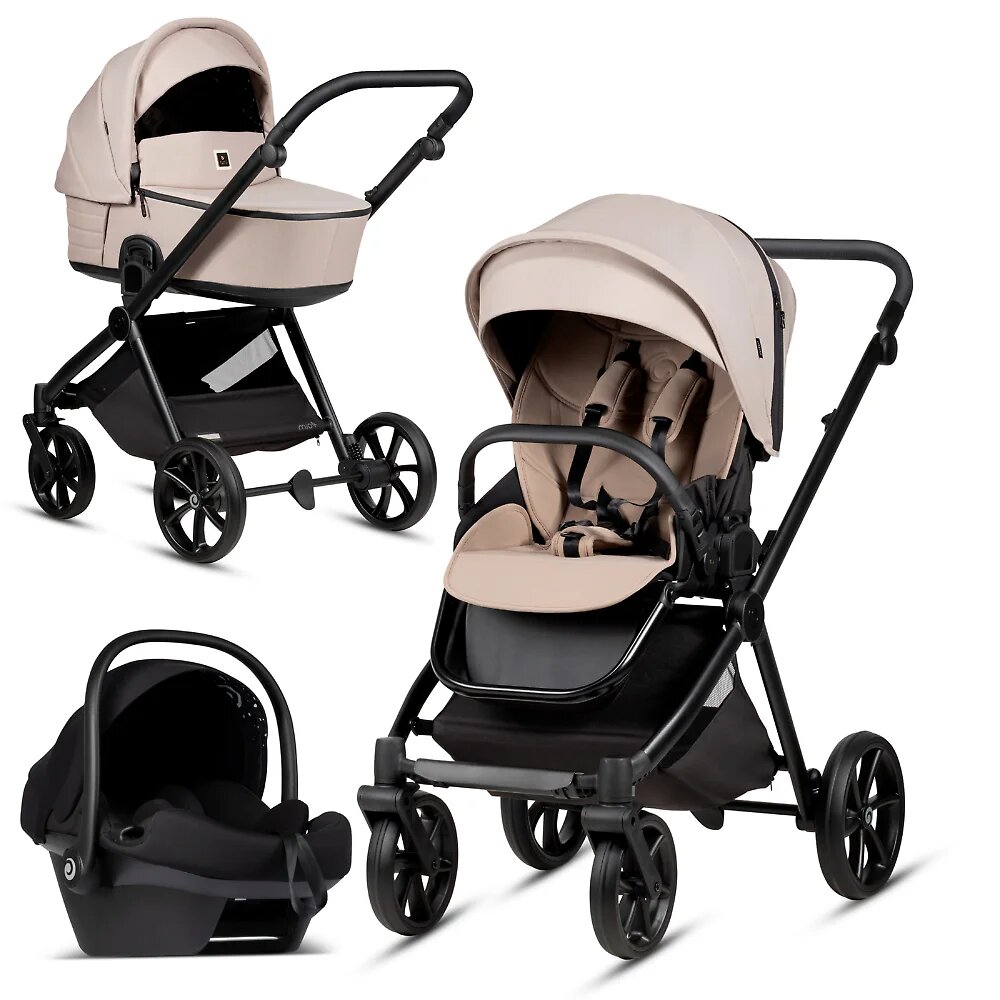 Детская коляска 3в1 Tutis Mio 3+, Elo Lux Edu Sky, цвет Moon Rock (Песочный)
