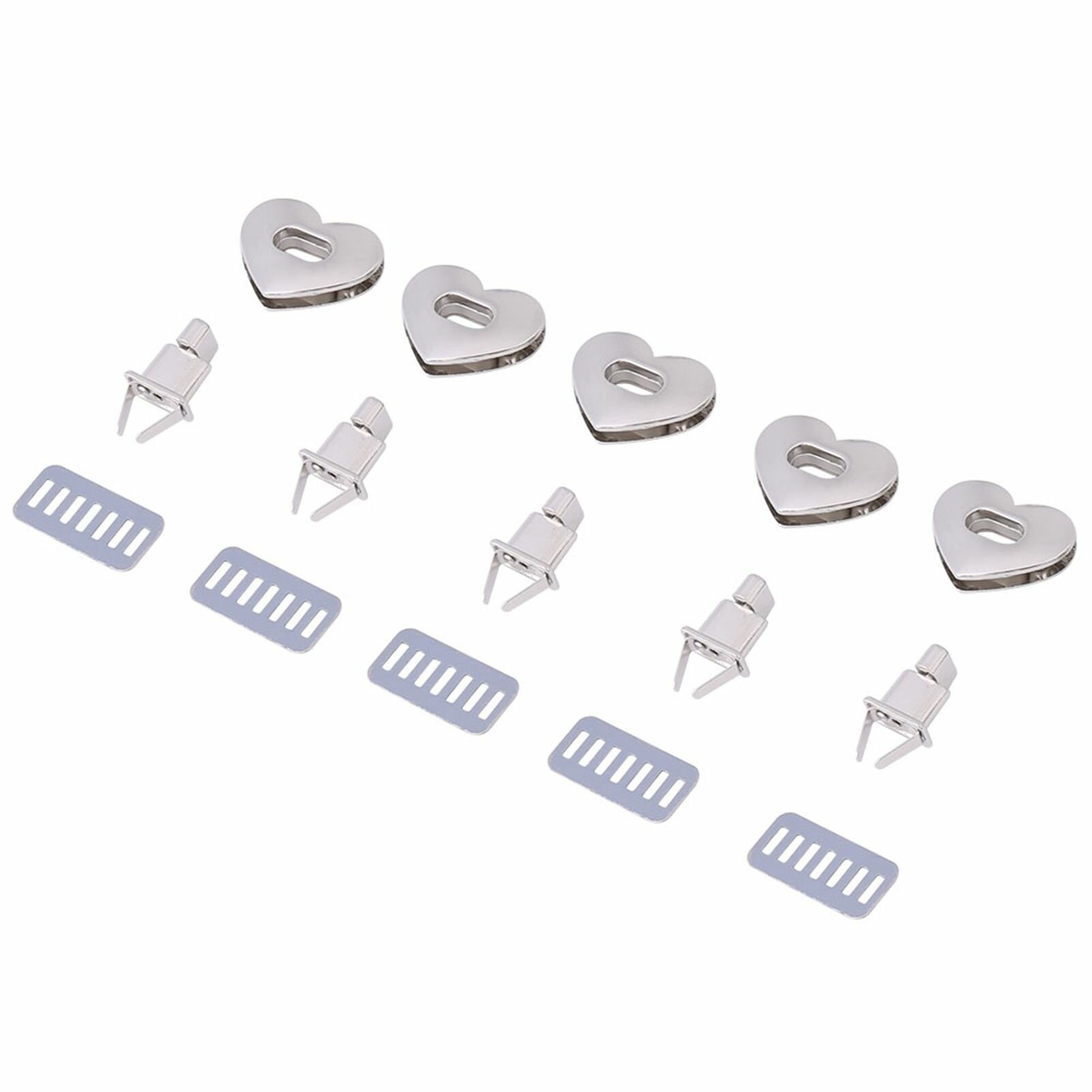 5 металлических застёжек в форме сердца с поворотным замком, серебристые, для сумок